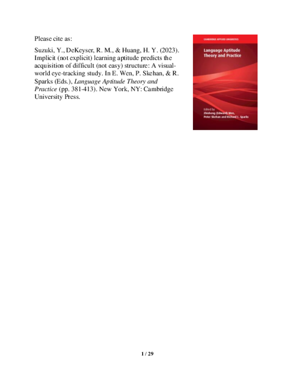 (PDF) Implicit (not explicit) learning aptitude predicts the ...
