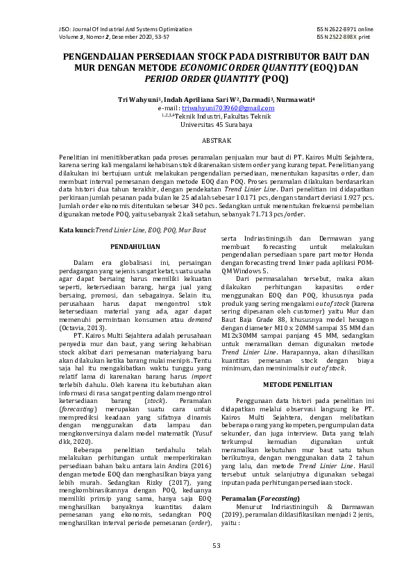 (PDF) Pengendalian Persediaan Stock Pada Distributor Baut Dan Mur ...