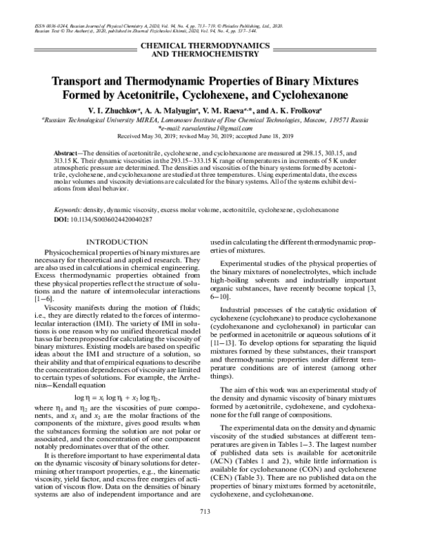 (PDF) Transport and Thermodynamic Properties of Binary Mixtures Formed by Acetonitrile ...