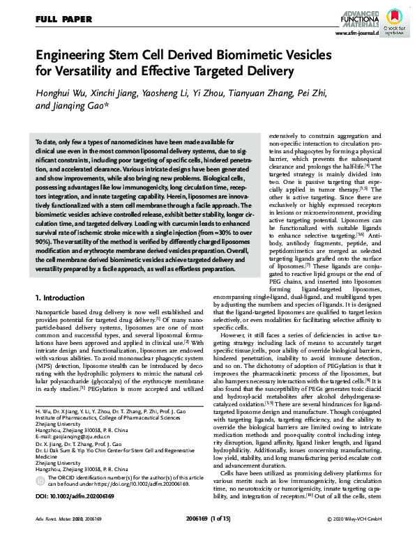 (PDF) Engineering Stem Cell Derived Biomimetic Vesicles for Versatility and Effective Targeted ...