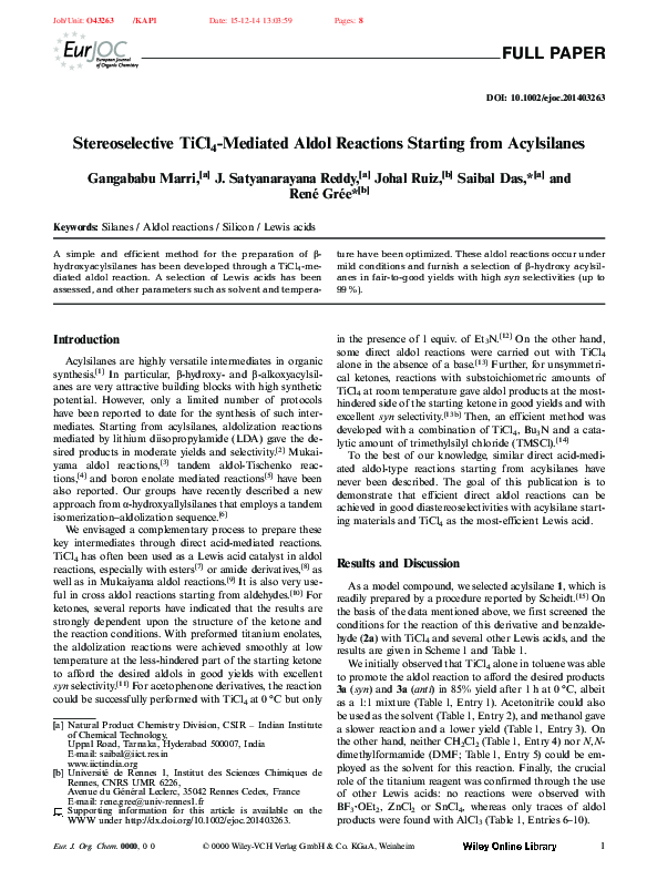 (PDF) Stereoselective TiCl4-Mediated Aldol Reactions Starting from ...