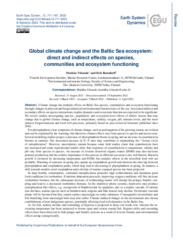 (PDF) Global climate change and the Baltic Sea ecosystem: direct and ...