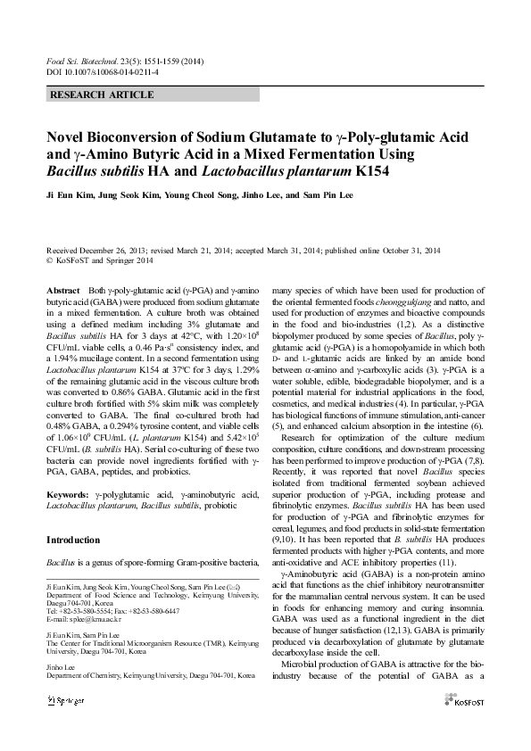 (PDF) Novel bioconversion of sodium glutamate to γ-poly-glutamic acid ...