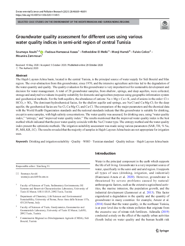 (PDF) Groundwater quality assessment for different uses using various ...