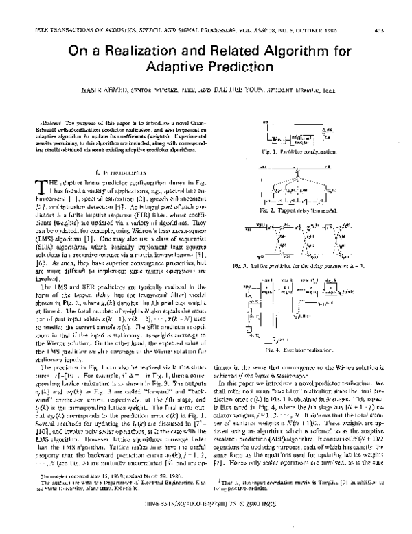 (PDF) On a realization and related algorithm for adaptive prediction