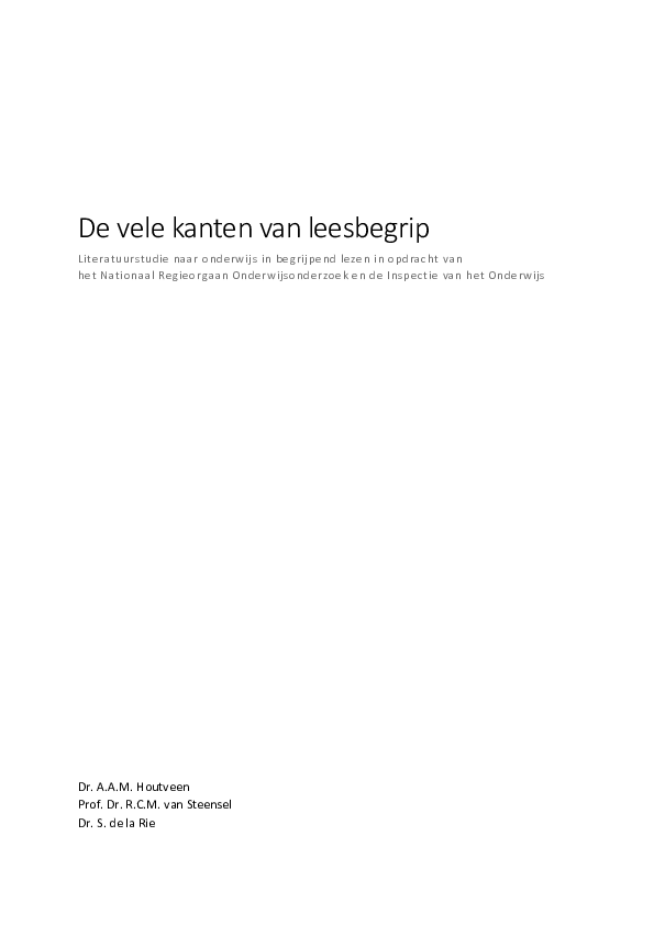 (PDF) De vele kanten van leesbegrip : Literatuurstudie naar onderwijs ...