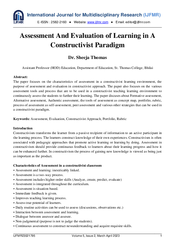 (PDF) Assessment and Evaluation of Learning in a Constructivist ...