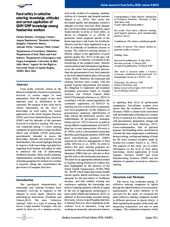 (PDF) Food safety in collective catering: knowledge, attitudes and ...