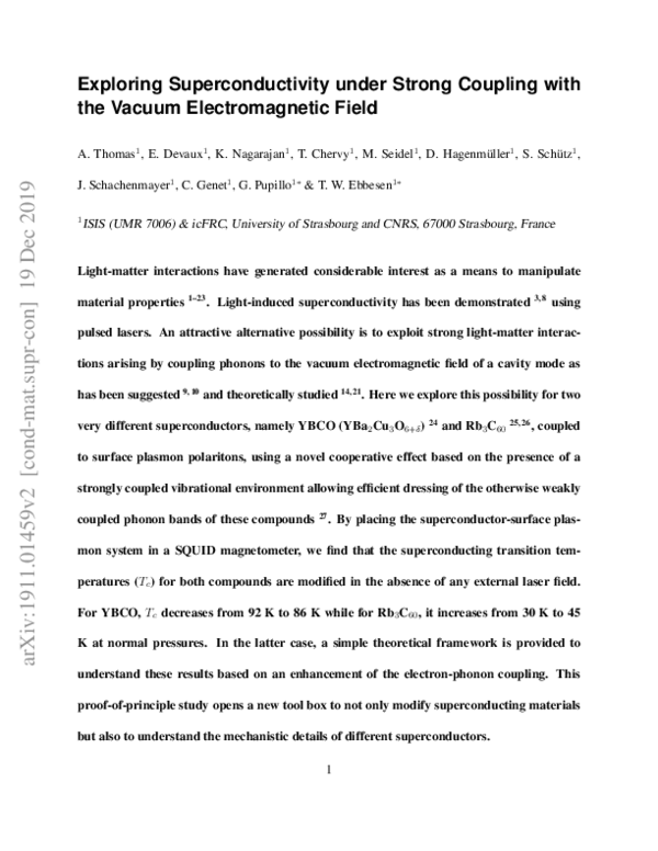 (PDF) Exploring Superconductivity under Strong Coupling with the Vacuum Electromagnetic Field