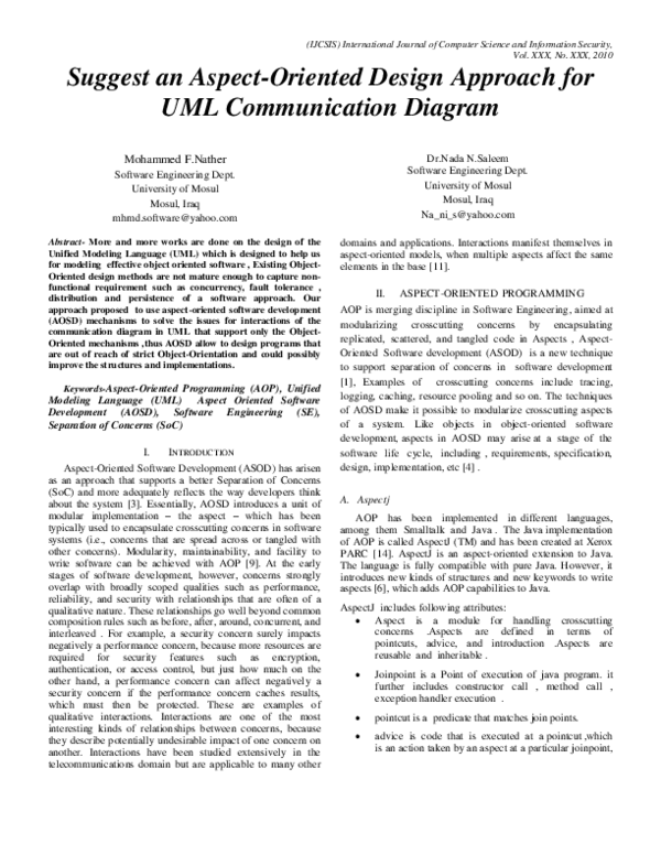 (PDF) Suggest an Aspect-Oriented Design Approach for UML Communication Diagram