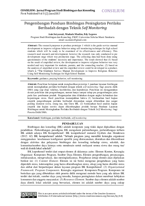 (PDF) CONSILIUM Beribadah dengan Teknik Self Monitoring