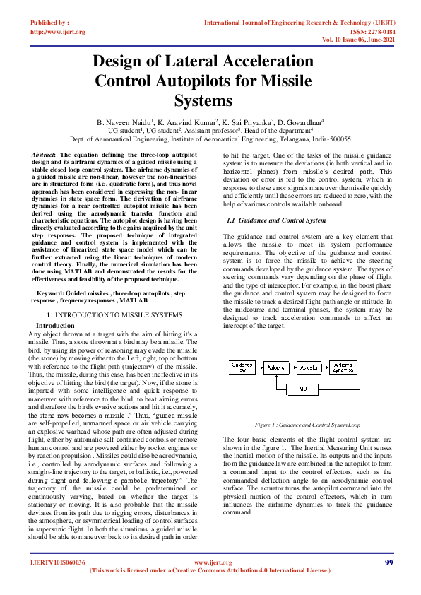 (PDF) Design of Lateral Acceleration Control Autopilots for Missile Systems