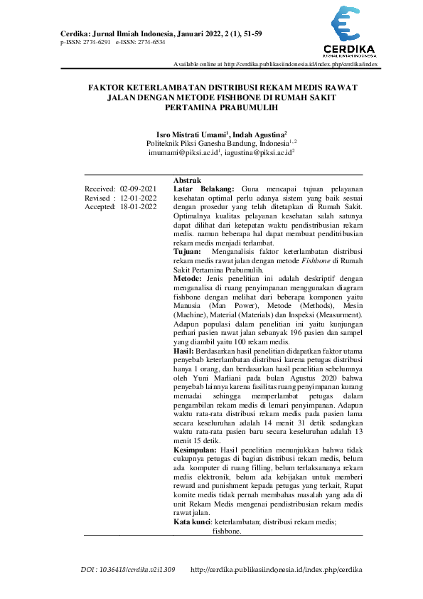 (PDF) Faktor Keterlambatan Distribusi Rekam Medis Rawat Jalan dengan ...