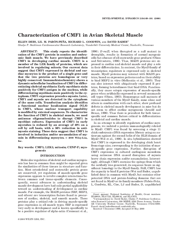 (PDF) Characterization of CMF1 in avian skeletal muscle