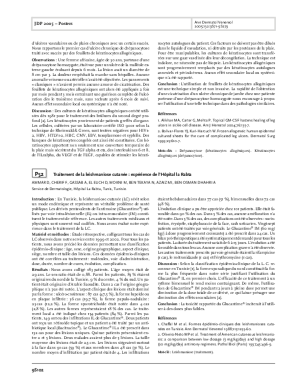 (PDF) P52 - Traitement de la leishmaniose cutanée : expérience de l ...