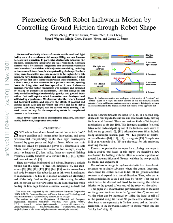 (PDF) Piezoelectric Soft Robot Inchworm Motion by Controlling Ground ...