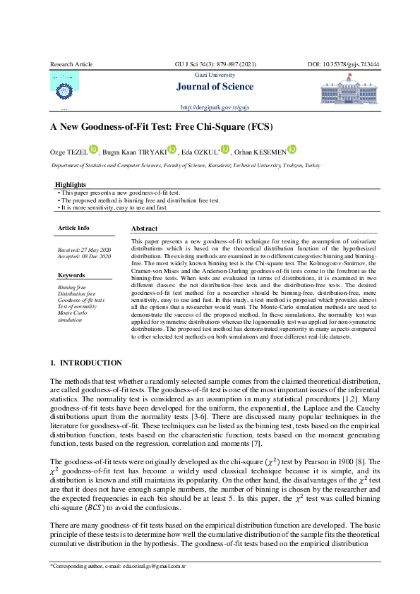 (PDF) A New Goodness-of-Fit Test: Free Chi-Square (FCS)
