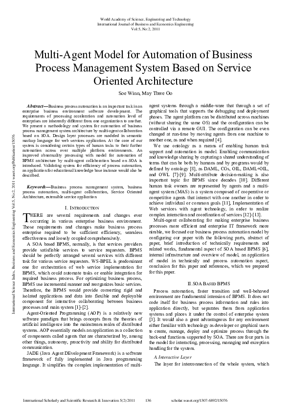 (PDF) Multi-Agent Model For Automation Of Business Process Management System Based On Service ...