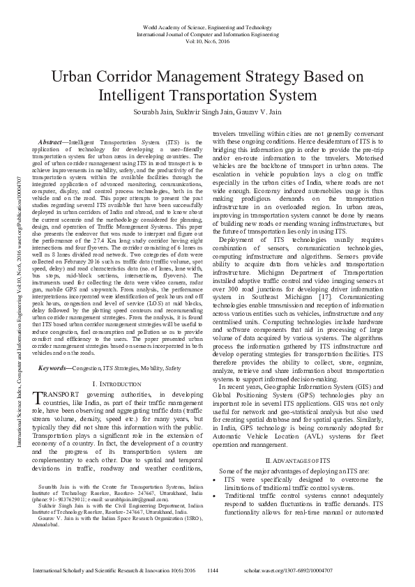 (PDF) Urban Corridor Management Strategy Based On Intelligent ...