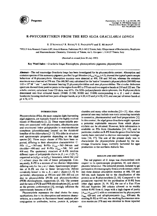 (PDF) R-phycoerythrin from the red alga Gracilaria longa