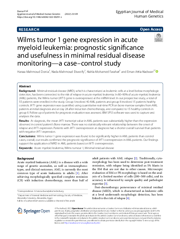 (PDF) Wilms tumor 1 gene expression in acute myeloid leukemia: prognostic significance and ...