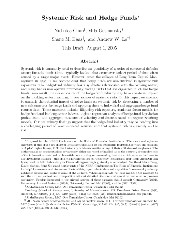 (PDF) Systemic Risk and Hedge Funds