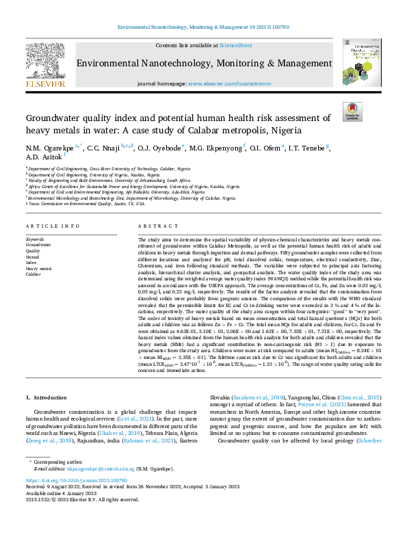 (PDF) Groundwater quality index and potential human health risk ...