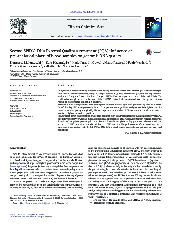 (PDF) Second SPIDIA-DNA External Quality Assessment (EQA): Influence of ...