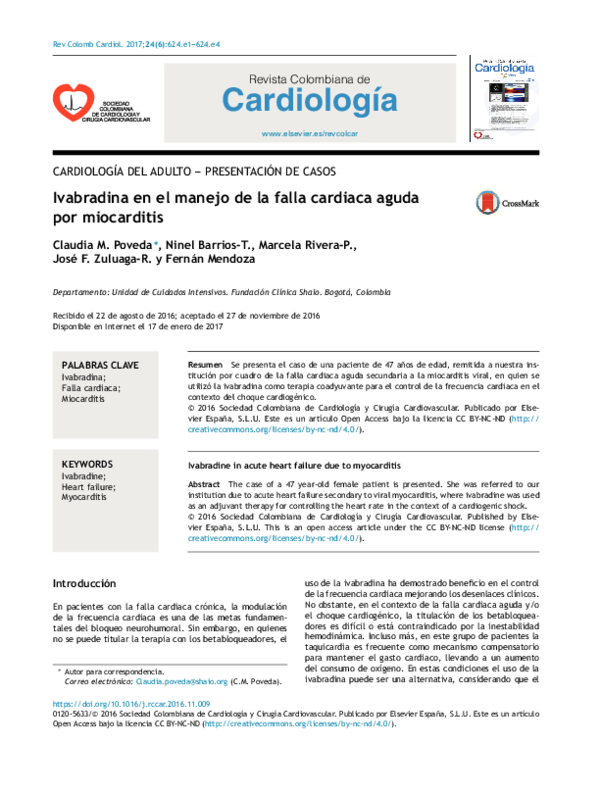 (PDF) Ivabradina en el manejo de la falla cardiaca aguda por miocarditis