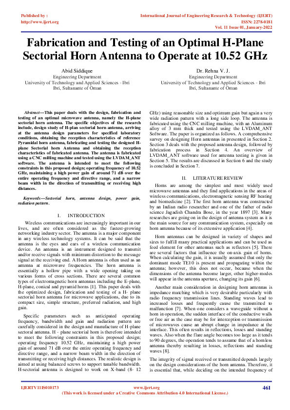 (PDF) Fabrication and Testing of an Optimal H-Plane Sectorial Horn ...