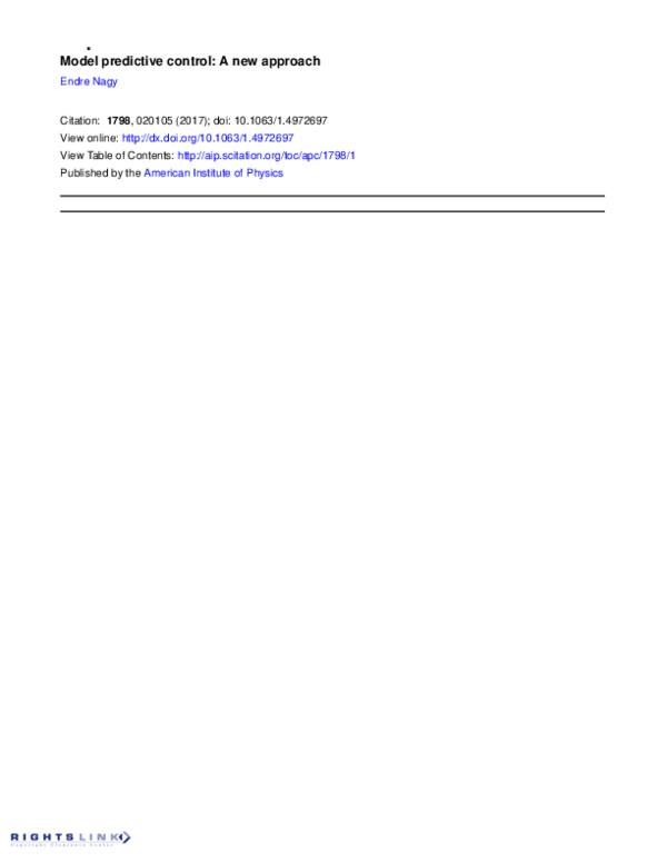 Pdf Model Predictive Control A New Approach