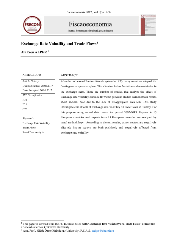(PDF) Exchange Rate Volatility and Trade Flows