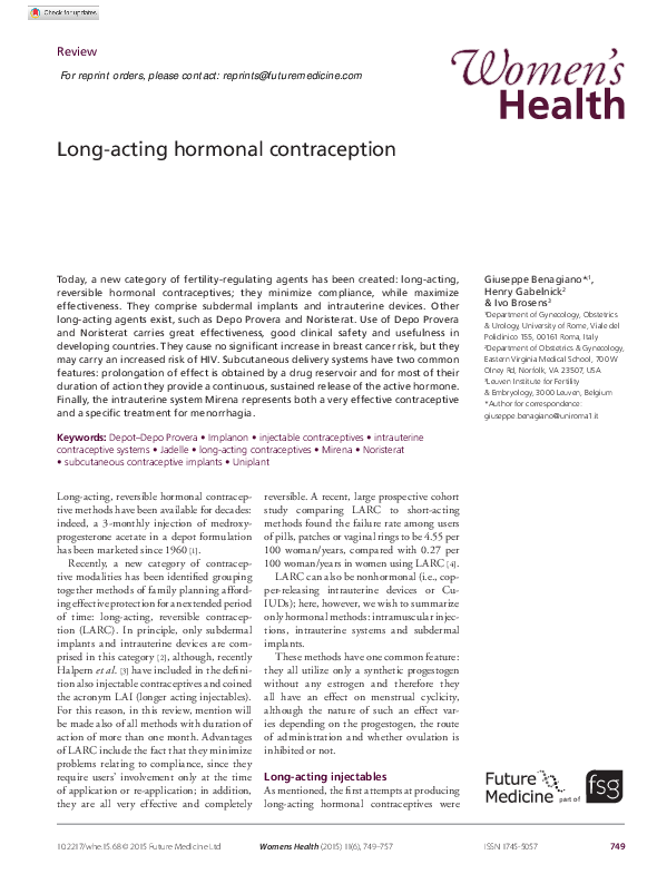 (PDF) Long-Acting Hormonal Contraception | HENRY GABELNICK - Academia.edu