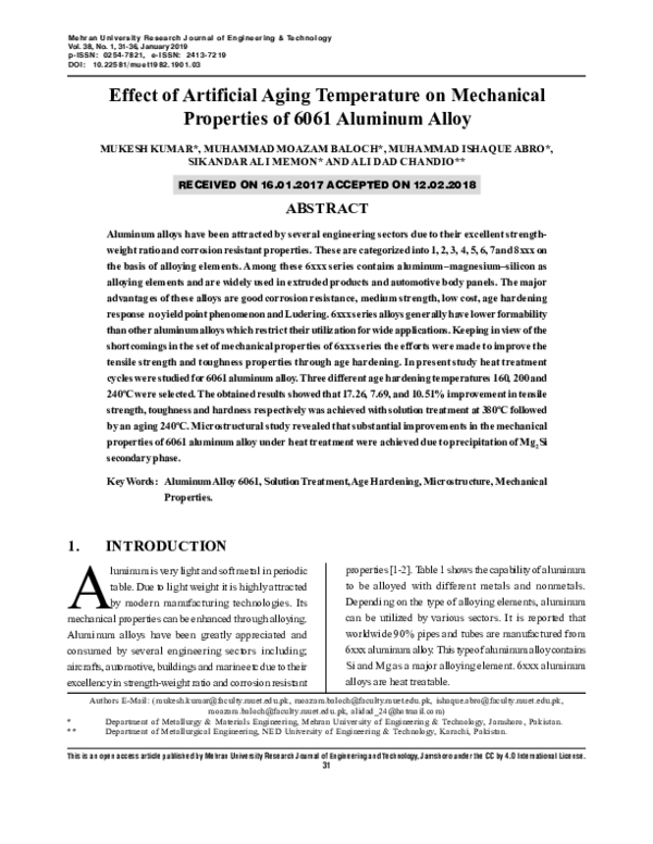 (PDF) Effect of Artificial Aging Temperature on Mechanical Properties of 6061 Aluminum Alloy