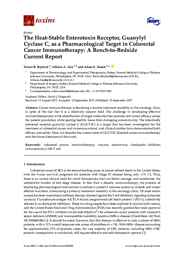 (PDF) The heat-stable enterotoxin receptor, guanylyl cyclase C (GC-C ...