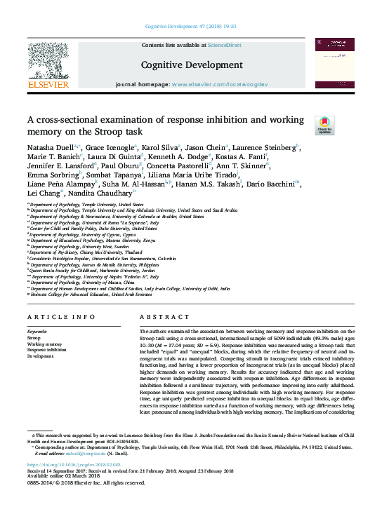(PDF) A cross-sectional examination of response inhibition and working memory on the Stroop task