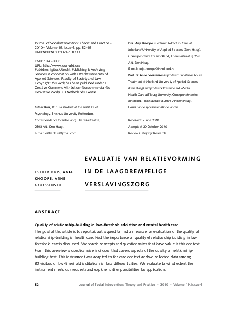 (PDF) Evaluatie van relatievorming in de laagdrempelige verslavingszorg