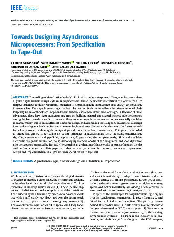 (PDF) Towards Designing Asynchronous Microprocessors: From Specification to Tape-Out