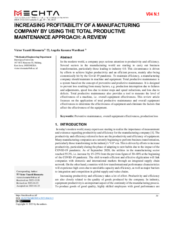 (PDF) Increasing Profitability of a Manufacturing Company by Using the ...