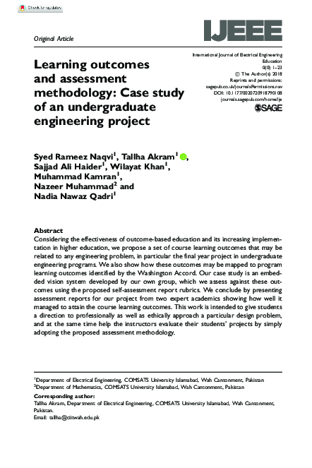 (PDF) Learning outcomes and assessment methodology: Case study of an undergraduate engineering ...