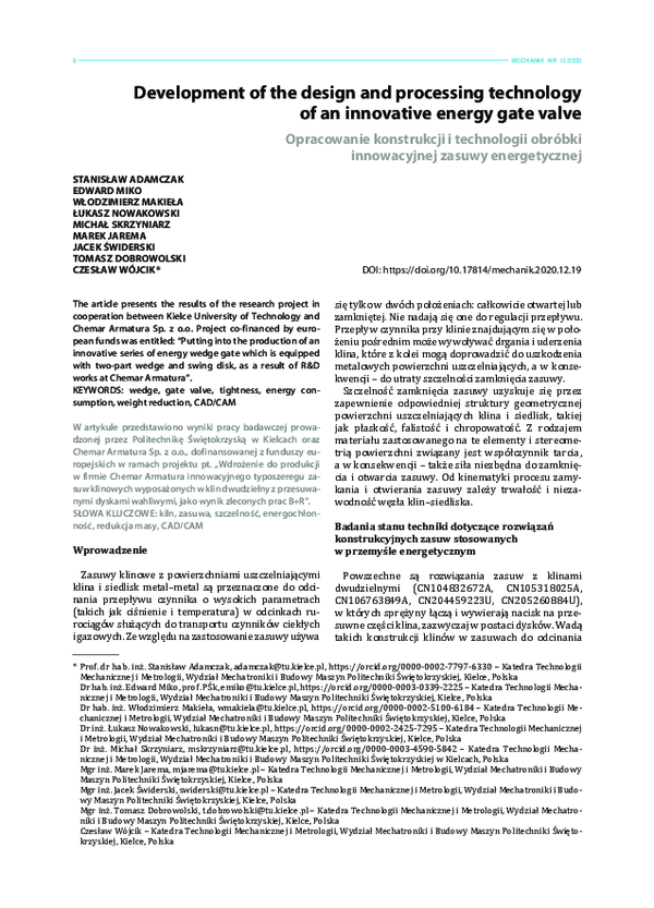 (PDF) Development of the design and processing technology of an ...