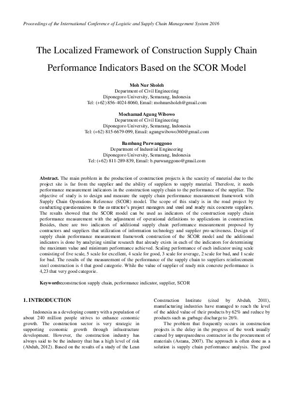 (PDF) The Localized Framework of Construction Supply Chain Performance Indicators Based on the ...