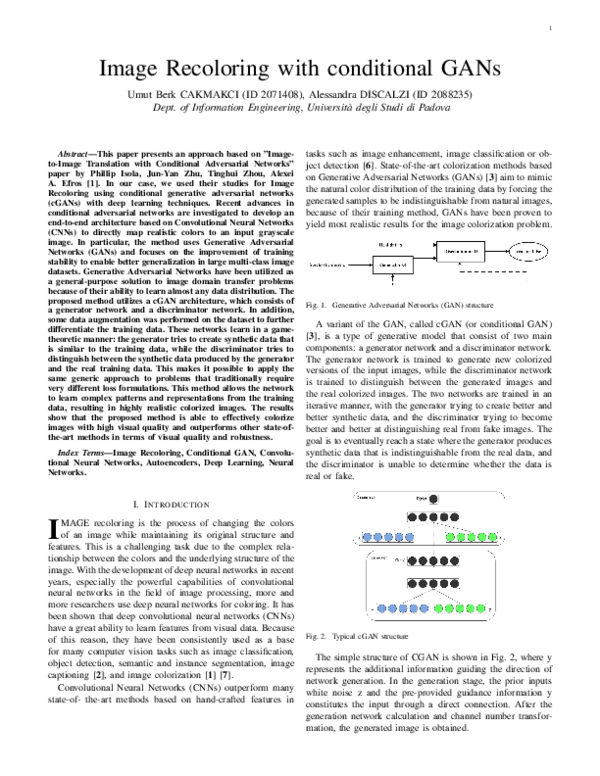 Pdf Image Recoloring With Conditional Gans