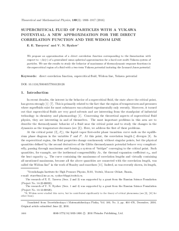 (PDF) Supercritical fluid of particles with a Yukawa potential: A new approximation for the ...