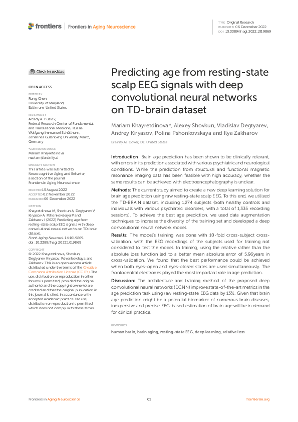 (PDF) Predicting age from resting-state scalp EEG signals with deep convolutional neural ...