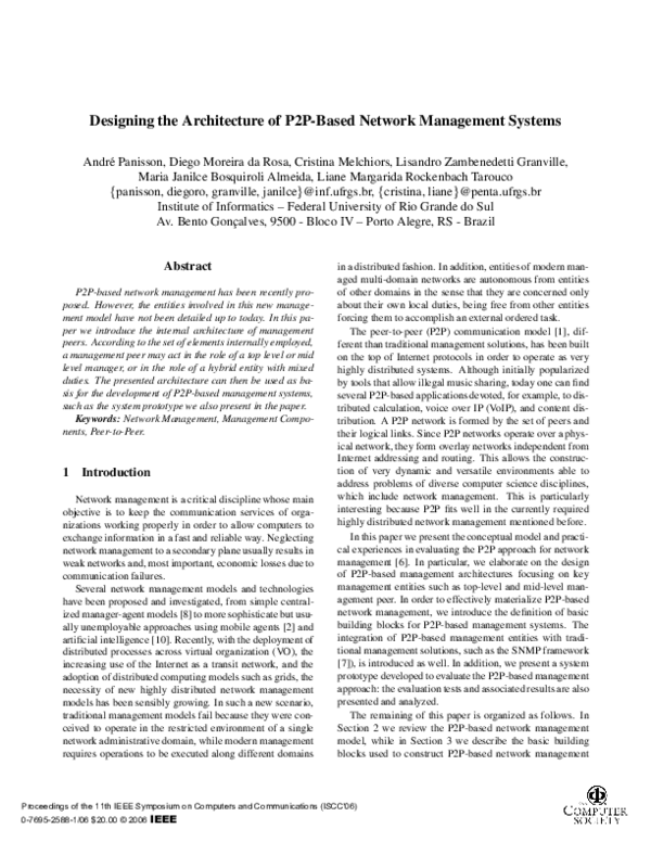 (PDF) Designing the Architecture of P2P-Based Network Management Systems