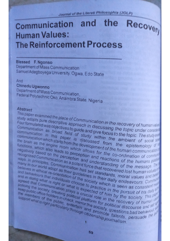 (PDF) Communication and Recovery of Human Values the Reinforcement Process