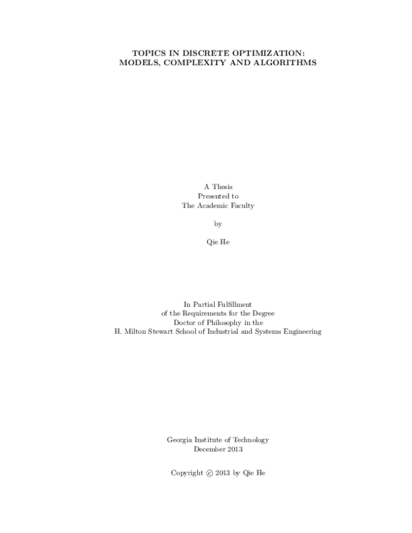 (PDF) In Discrete Optimization : Models , Complexity and Algorithms