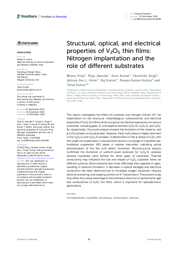 (PDF) Structural, optical, and electrical properties of V2O5 thin films: Nitrogen implantation ...