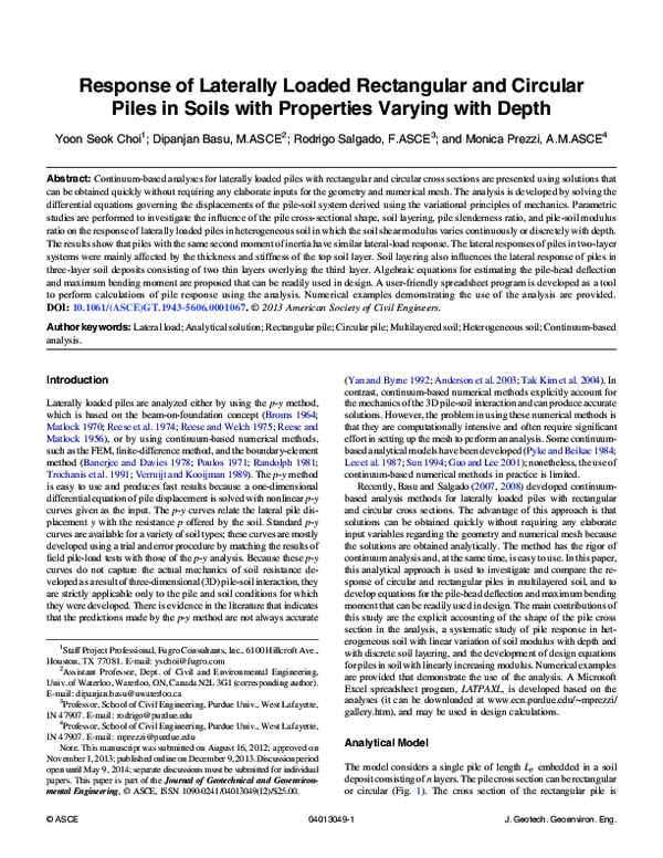 (PDF) Response of Laterally Loaded Rectangular and Circular Piles in Soils with Properties ...